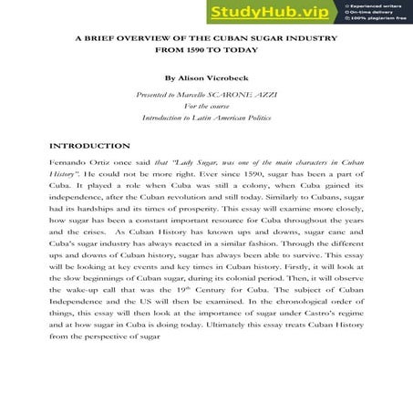 A Brief Overview Of The Cuban Sugar Industry From 1590 To Today | PDF