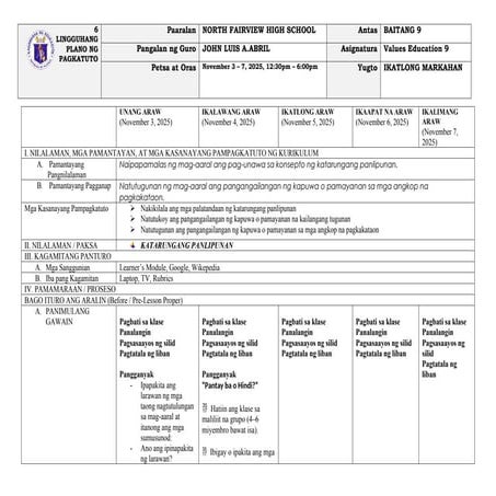 DLL sa ESP na naglalaman ng Katarungan Panlipuanan at Paano nabubuo ang ...