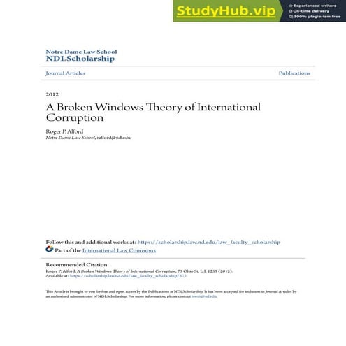 A Broken Windows Theory Of International Corruption - Alford | PDF