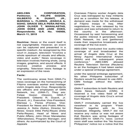ABS-CBN CORPORATION, Petitioner, v. FELIPE GOZON, GR No. 195956.docx
