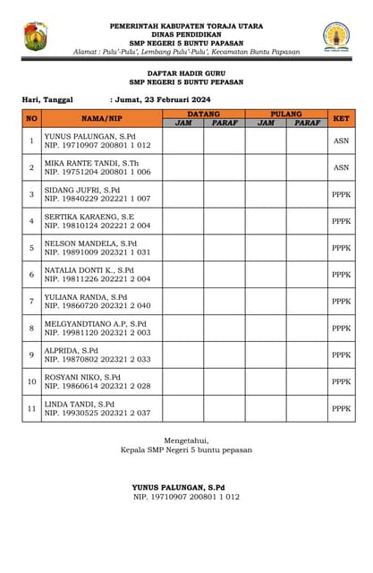 Dokumen Rangkuman Kehadiran Guru ini dipergunakan sebagai bukti dukung yang wajib diupload di E ...