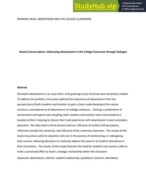 CAUSES AND EFFECTS OF ABSENTEEISM | PPT