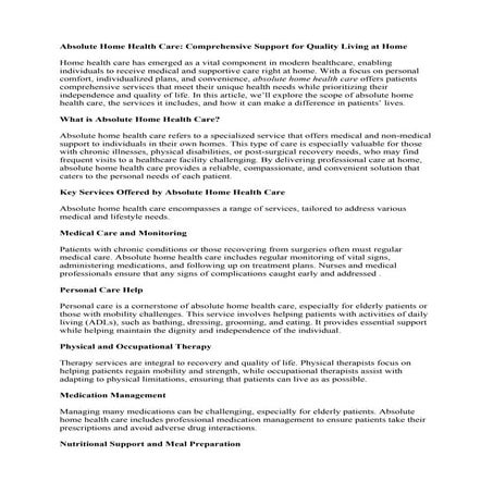 Absolute Home Health Care: Comprehensive Support for Quality Living at ...