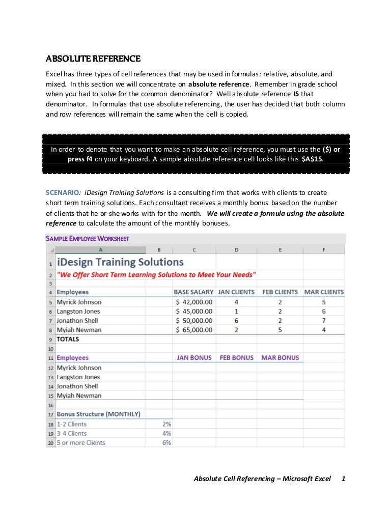 Absolute Reference Sample Lesson
