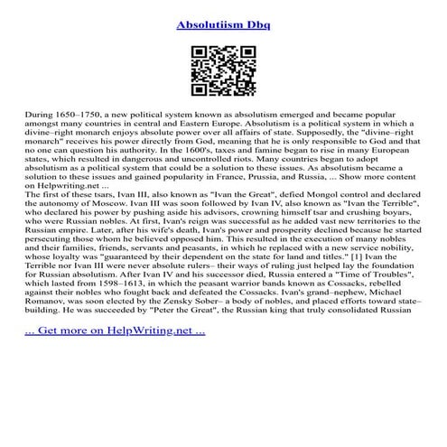 Absolutiism Dbq | PDF