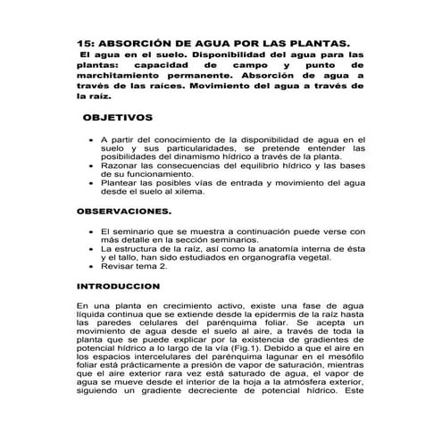 apoplasto y simplasto Absorcion del agua por las plantas | PDF