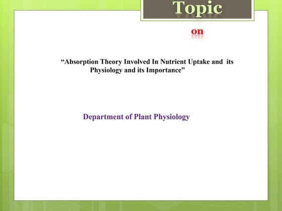 Mechanism of nutrient uptake in plants | PPTX | Chemistry | Science