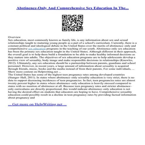 Abstinence Only And Comprehensive Sex Education In The Pdf