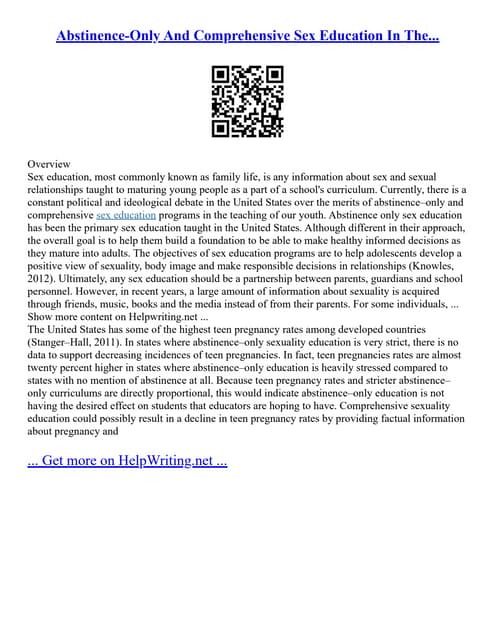 Abstinence Only And Comprehensive Sex Education In The Pdf