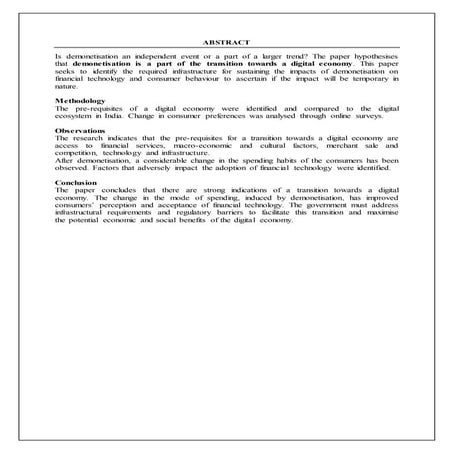[Abstract] Demonetisation: Push Towards a Digital Economy | DOCX | Home ...