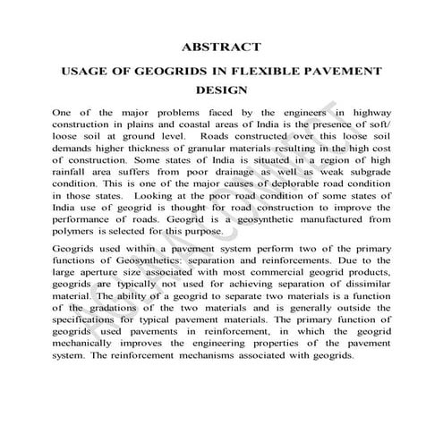 ABSTRACT ON USAGE OF GEOGRIDS IN FLEXIBLE PAVEMENT DESIGN | PDF