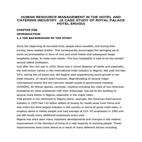 Human Resource Management in Hotel and Catering Industry | DOCX