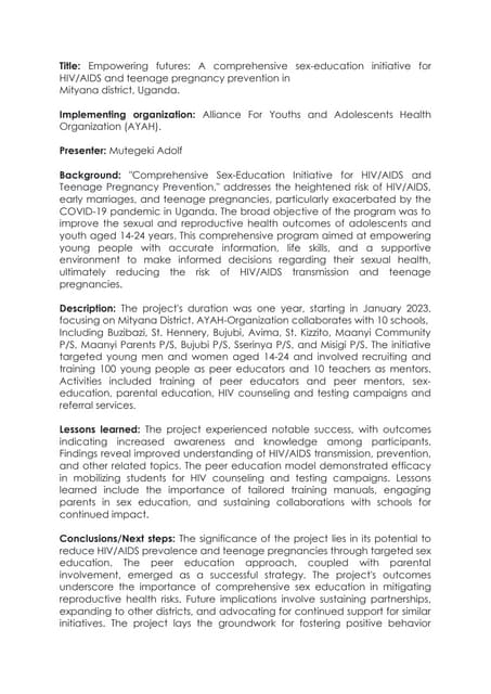 Empowering Futures A Comprehensive Sex Education Initiative For Hiv