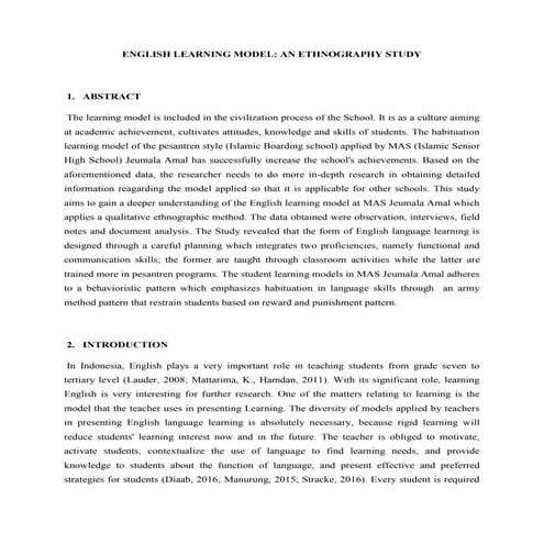 ABSTRACT AND INTRODUCTION English learning model.docx | Islam ...