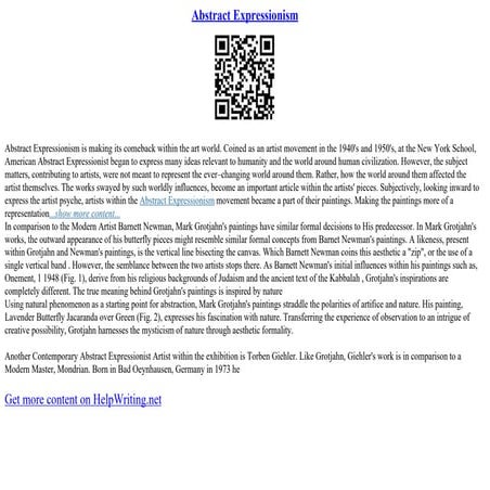 Abstract Expressionism Essay. Bronx Community College - CUNY | PDF