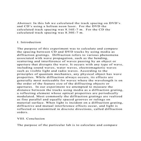 Abstract In this lab we calculated the track spacing on DVD’s a.docx