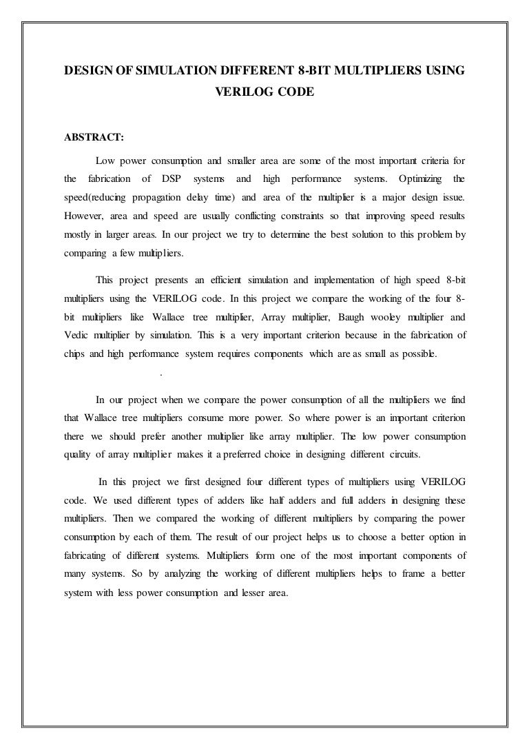 Design Of Simulation Different 8 Bit Multipliers Using Verilog Code B 2774