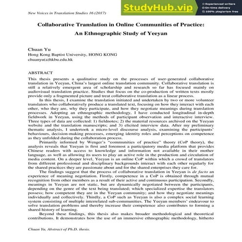 Abstract Of PhD Thesis Collaborative Translation In Online Communities ...