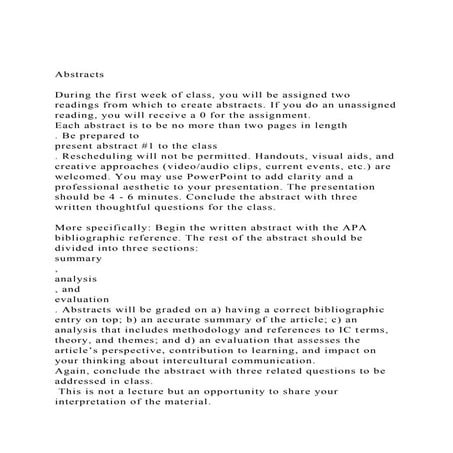 AbstractsDuring the first week of class, you will be assigne.docx