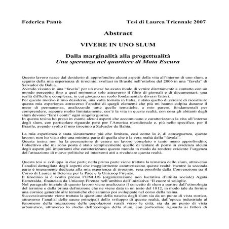 Abstract tesi - Vivere in uno Slum, dalla marginalità alla ...