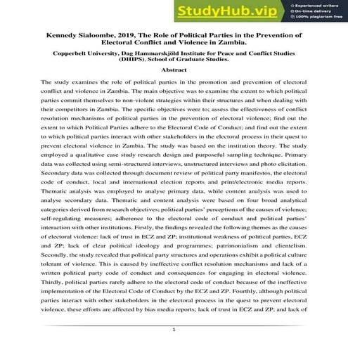 Abstract The Role Of Political Parties In The Prevention Of Electoral ...