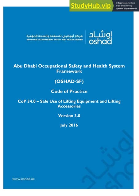 Abu Dhabi Occupational Safety And Health System Framework (OSHAD-SF) Code Of Practice CoP 1.0 ...