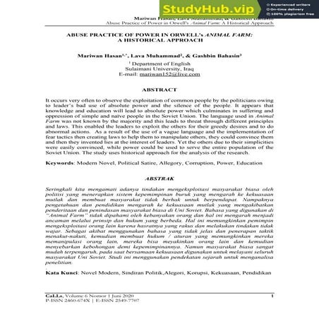 Abuse Practice Of Power In Orwell S Animal Farm A Historical Approach | PDF