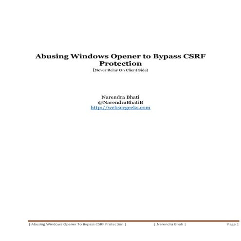 Abusing Windows Opener To Bypass Csrf Protection Pdf Web