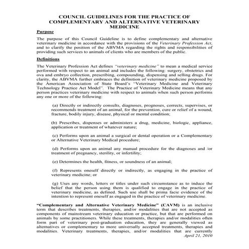 Abvma council guidelines on alternative & complementary practices | PDF