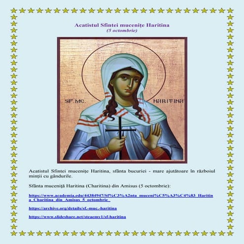 Acatistul Sfintei mucenițe Haritina (s.v. 5 octombrie / s.n. 18 ...