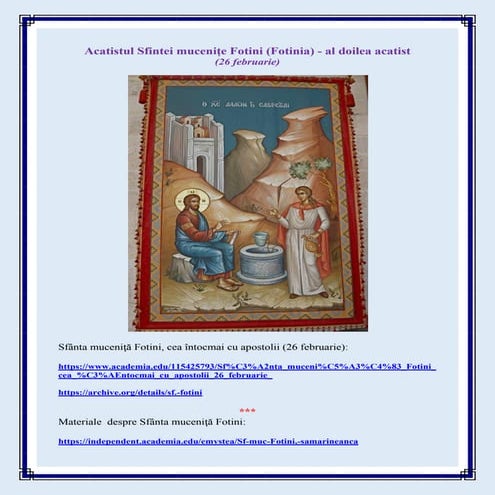 Acatistul Sfintei mucenițe Fotini (Fotinia) - al doilea acatist (26 ...