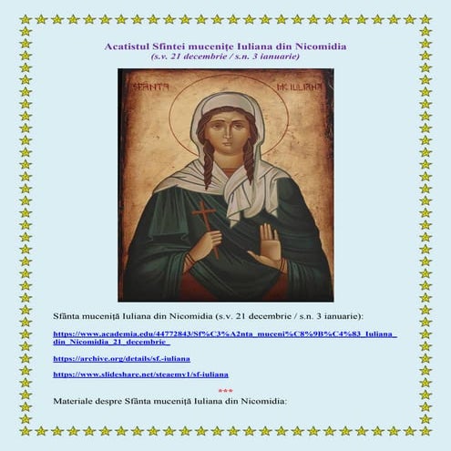 Acatistul Sfintei mucenițe Iuliana din Nicomidia (s.v. 21 decembrie / s ...