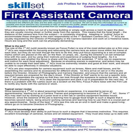 First Assistant Camera | PDF | Photography | Arts and Crafts