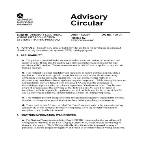 FAA AC 120 94 advisory circular EWIS | PDF