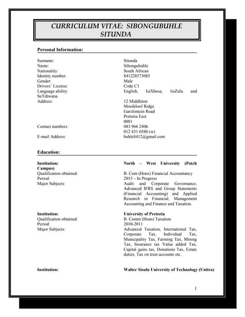 Curriculum vitae | DOC | Africa Travel | Travel Locations