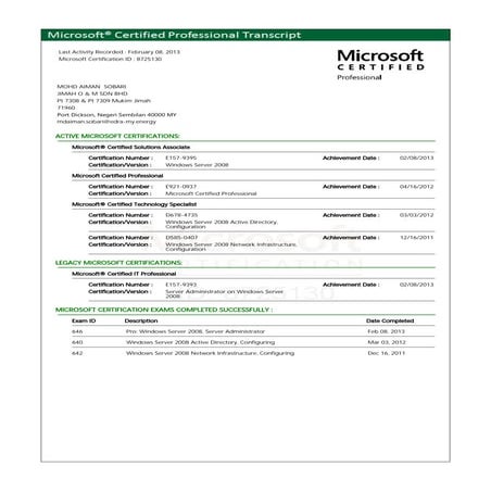 MS_Learning_Transcript.PDF | Computing | Technology & Computing