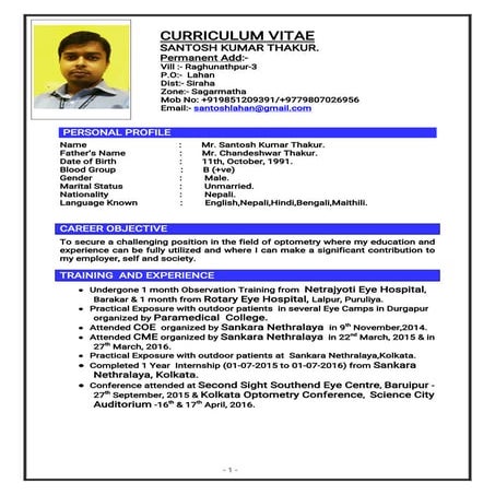Santosh-CV With Photo, | PDF