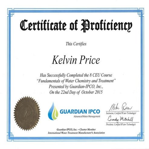 Water Treatment Certificate | PDF | Water Services | Home Utilities