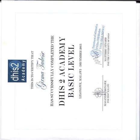 BSC and DHIS 2 Certificate | PDF