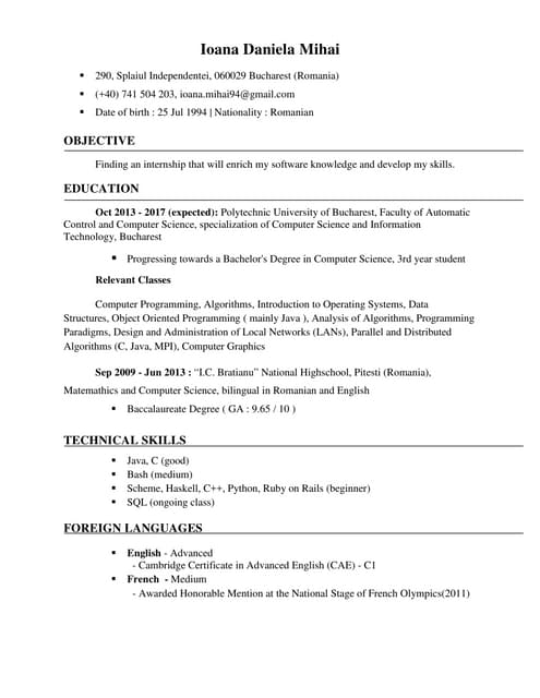 CAW Resume August2016 | PDF | Programming Languages | Computing