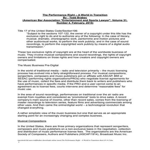 Performance Right ? A World in Transition ABATodd | PDF | Digital Audio ...