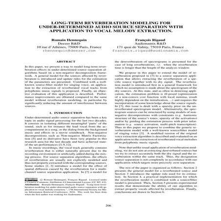 2016 Hennequin And Rigaud Long Term Reverberation Modeling For Under Determined Audio Source