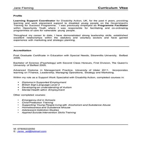Jane CV Learning Support Coordinator | DOCX