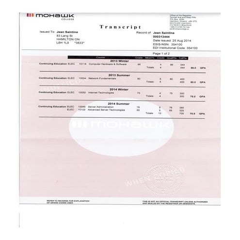 Mohawk_Transcript1 | PDF
