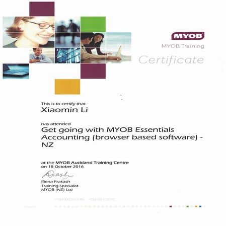 MYOB Certification xiaomin Li | PDF