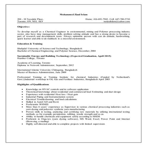 Resume for MASc | DOCX | Careers
