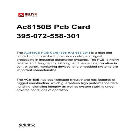 AC8150B PCB Card (Part No. 395-072-558-301) – High-Performance Control Module for Industrial ...