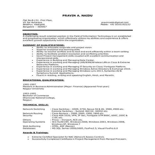 Pravin Naidu CV | DOCX | Computer Networking | Computing