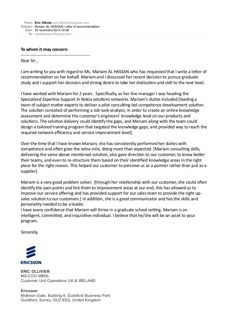 Mariam AL HASSAN Letter of recommendation