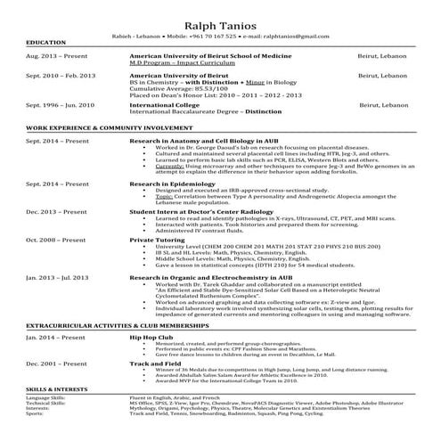 Ralph Tanios MUSC CV | PDF